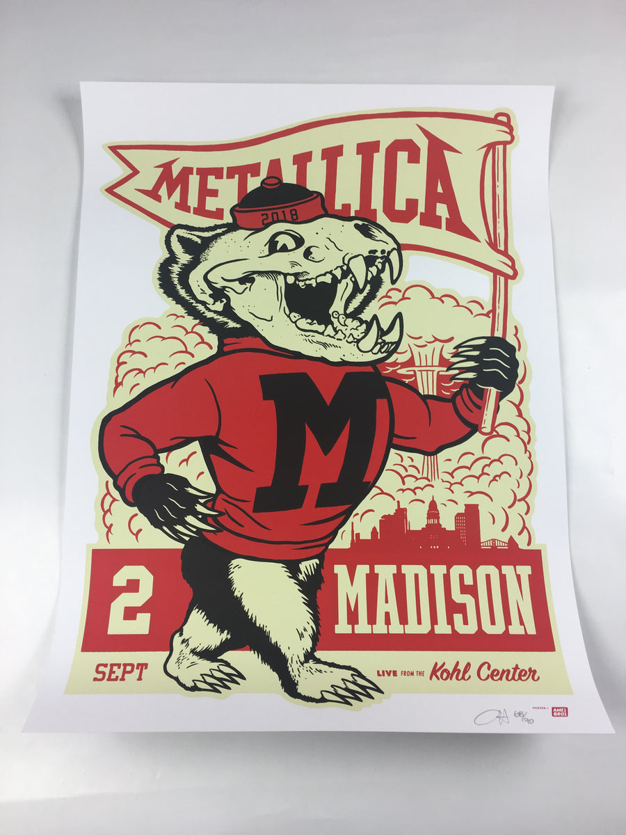 Metallica - 2018 Ames Design Poster Madison, WI Kohl Center Arena ...