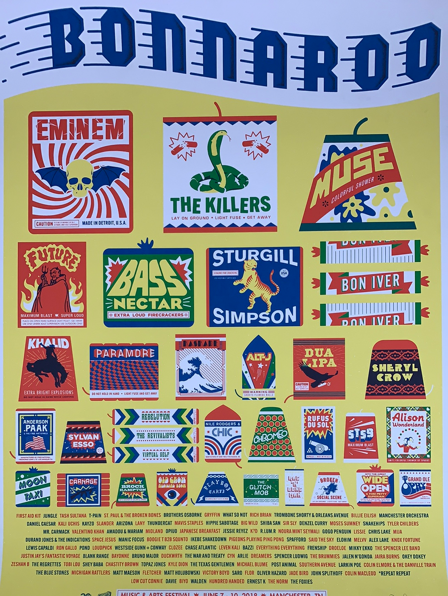 Bonnaroo - 2018 Mike Davis poster Manchester, TN – Sold Out Posters